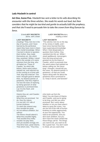 Act One, Scene Five - the ambition of Lady Macbeth | Teaching Resources