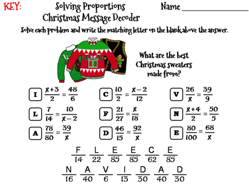 Solving Proportions Christmas Math Activity: Message Decoder | Teaching ...
