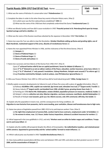 AQA A-Level Tsarist & Communist Russia Lesson 63 (End of Year 12 Test ...