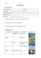 ICT / Computing / Science Activity: Researching Energy Sources ...