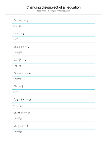 GCSE Mathematics Grade 7 - 9 Algebra - changing the subject of an ...