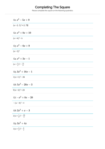 GCSE Mathematics grade 7 - 9 completing the square | Teaching Resources