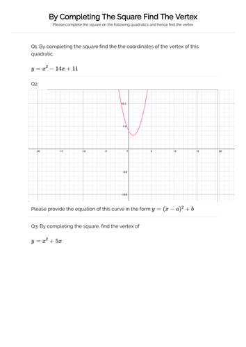 GCSE Mathematics grade 7 - 9 completing the square | Teaching Resources