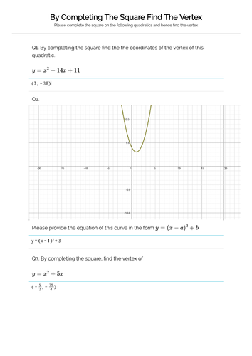 GCSE Mathematics grade 7 - 9 completing the square | Teaching Resources