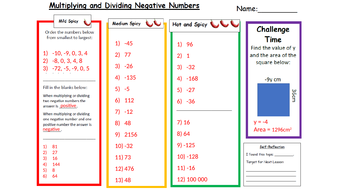 Multiplying and Dividing Negative Numbers Differentiated Worksheet ...
