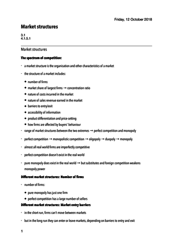 Market Structures - A Level Economics | Teaching Resources
