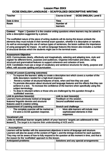 2 GCSE English Language 9-1 Scaffolded Descriptive Writing - Whole Text ...