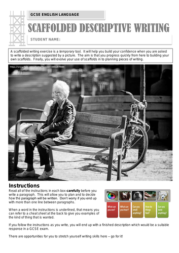 2 GCSE English Language 9-1 Scaffolded Descriptive Writing - Whole Text ...