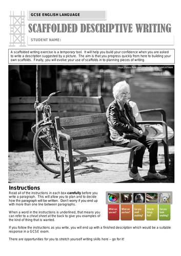 2 GCSE English Language 9-1 Scaffolded Descriptive Writing - Whole Text ...