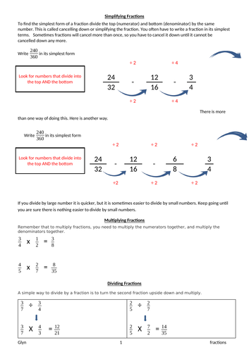 GCSE Fractions- simplifying/ adding, subtracting, dividing and ...