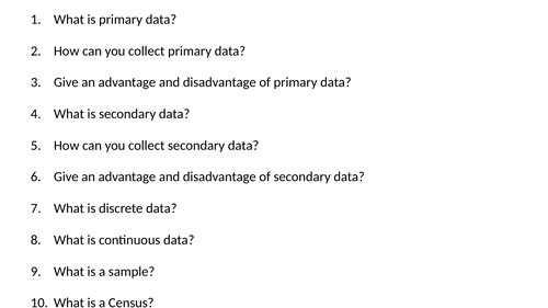 GCSE- SAMPLING- -primary & secondary data, discrete & continuous data ...