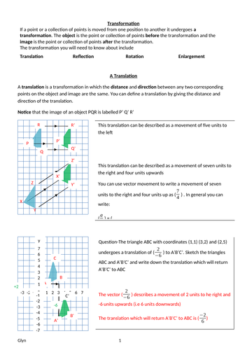 GCSE -Transformation and Vectors - Translation, Reflection, Rotation ...
