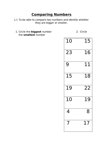 Comparing Numbers: Bigger and Smaller | Teaching Resources
