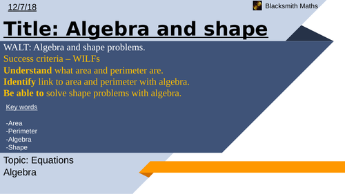 Algebra and shape lesson | Teaching Resources