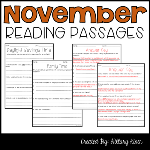 Leveled Text: November | Teaching Resources