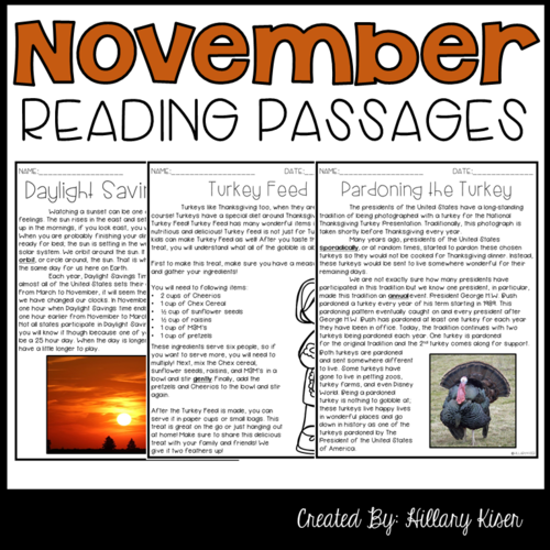 Leveled Text: November | Teaching Resources