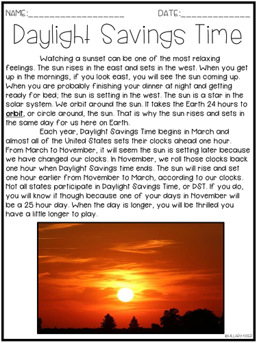 Leveled Text K: Daylight Savings Time | Teaching Resources