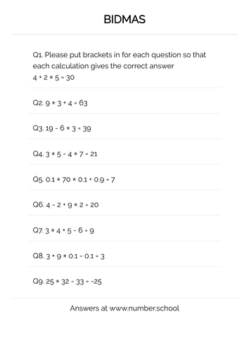 KS3 Maths: BIDMAS BODMAS order of operation worksheet | Teaching Resources