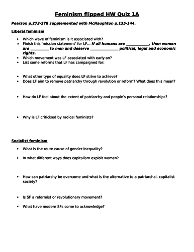 Edexcel A-Level Politics: Feminism Core Notes and Quizzes | Teaching ...