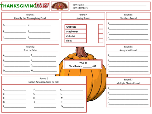 Thanksgiving Quiz | Teaching Resources