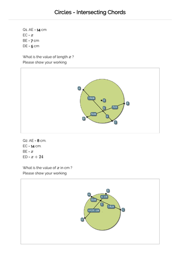 Circles - Intersecting Chords GCSE Maths worksheet | Teaching Resources