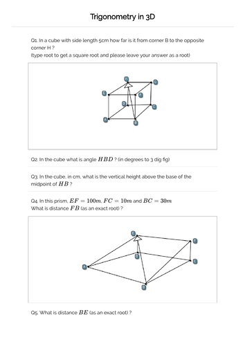 3D Trigonometry GCSE Maths grades 7 - 9 worksheet | Teaching Resources