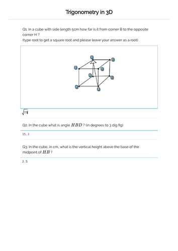 3D Trigonometry GCSE Maths grades 7 - 9 worksheet | Teaching Resources