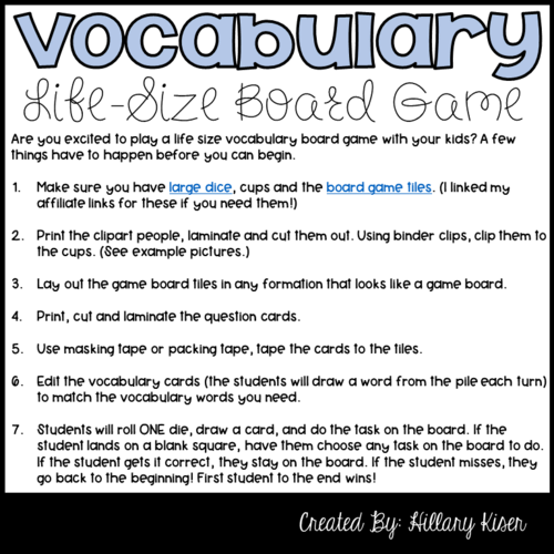 Vocabulary Life-Size Board Game | Teaching Resources
