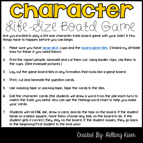 Character Traits Life-Size Board Game | Teaching Resources