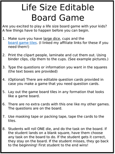 Editable Life-Size Game Board Game (NOT FOR COMMERCIAL USE) | Teaching ...