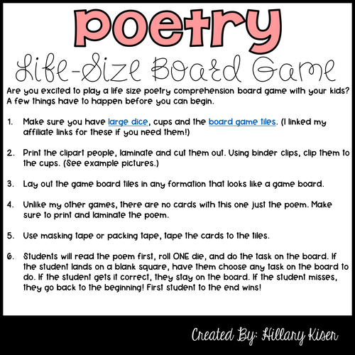 Poetry Comprehension Life-Size Board Game | Teaching Resources