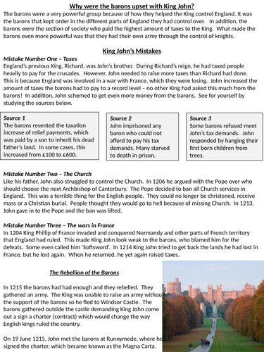 The Magna Carta Why did the Barons Rebel? | Teaching Resources