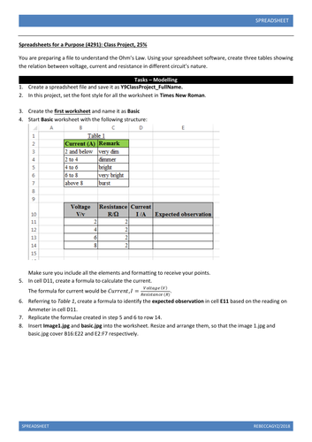 Spreadsheet KS3 Project/ Assessment | Teaching Resources