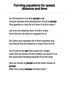 Speed, distance, time, equations: GCSE grades 8-9 tough worksheet ...