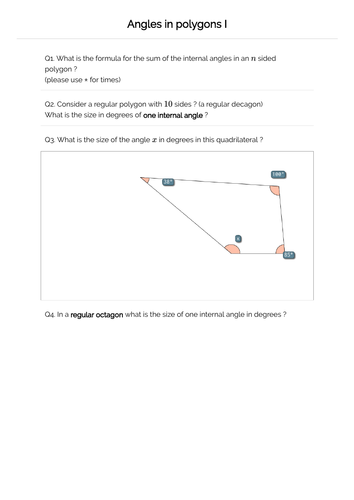 Angles In Polygons worksheet GCSE Maths | Teaching Resources