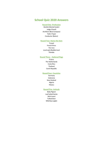 Back to School Quiz | Teaching Resources