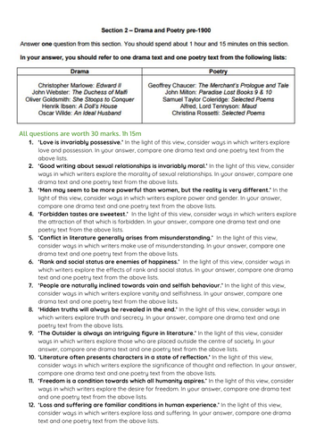 OCR Drama and Poetry Questions for Revision | Teaching Resources OCR Drama and Poetry Questions for Revision | Teaching Resources