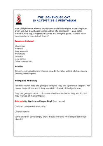 The Lighthouse Cat Kit: 10 Activities, Printables, Story Writing ...