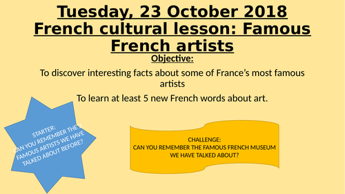 French Cultural Lesson: Famous French Artists | Teaching Resources
