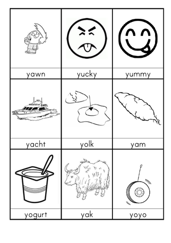 Y words beginning with Y flashcards | Teaching Resources