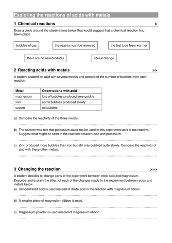 KS3 Acid and metal reactions | Teaching Resources