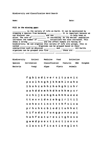 Biodiversity & Classification Word Search | Teaching Resources