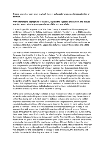 The Great Gatsby: "Isolated Character" Essay Plan and example essay ...