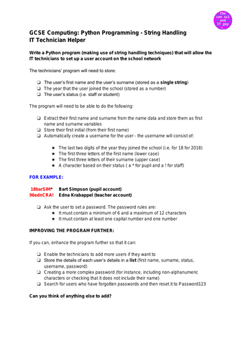 J276 Computing : Python String Handling | Teaching Resources J276 Computing : Python String Handling | Teaching Resources
