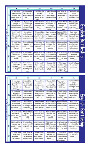 Conditional Sentences Type 2 Legal Size Text Battleship Game | Teaching ...