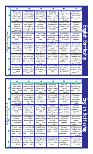 Conditional Sentences Type 3 Legal Size Text Battleship Game | Teaching ...