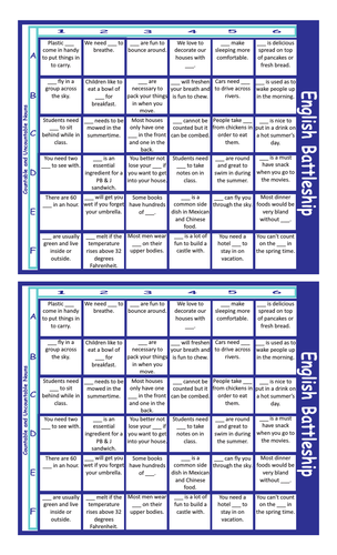 Countable and Uncountable Nouns Legal Size Text Battleship Game ...