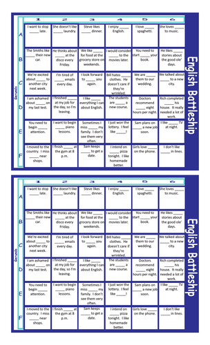 Gerunds Legal Size Text Battleship Game | Teaching Resources