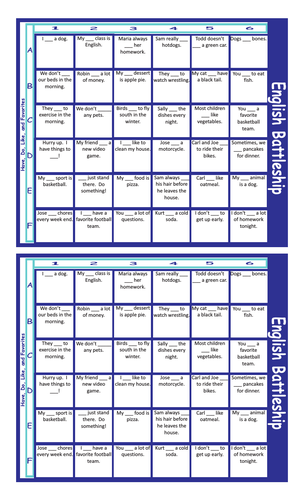 Have, Do, Like, and Favorites Legal Size Text Battleship Game ...