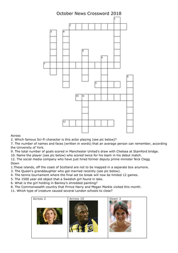October 2018 UK and beyond Current Affairs Crossword Quiz | Teaching ...